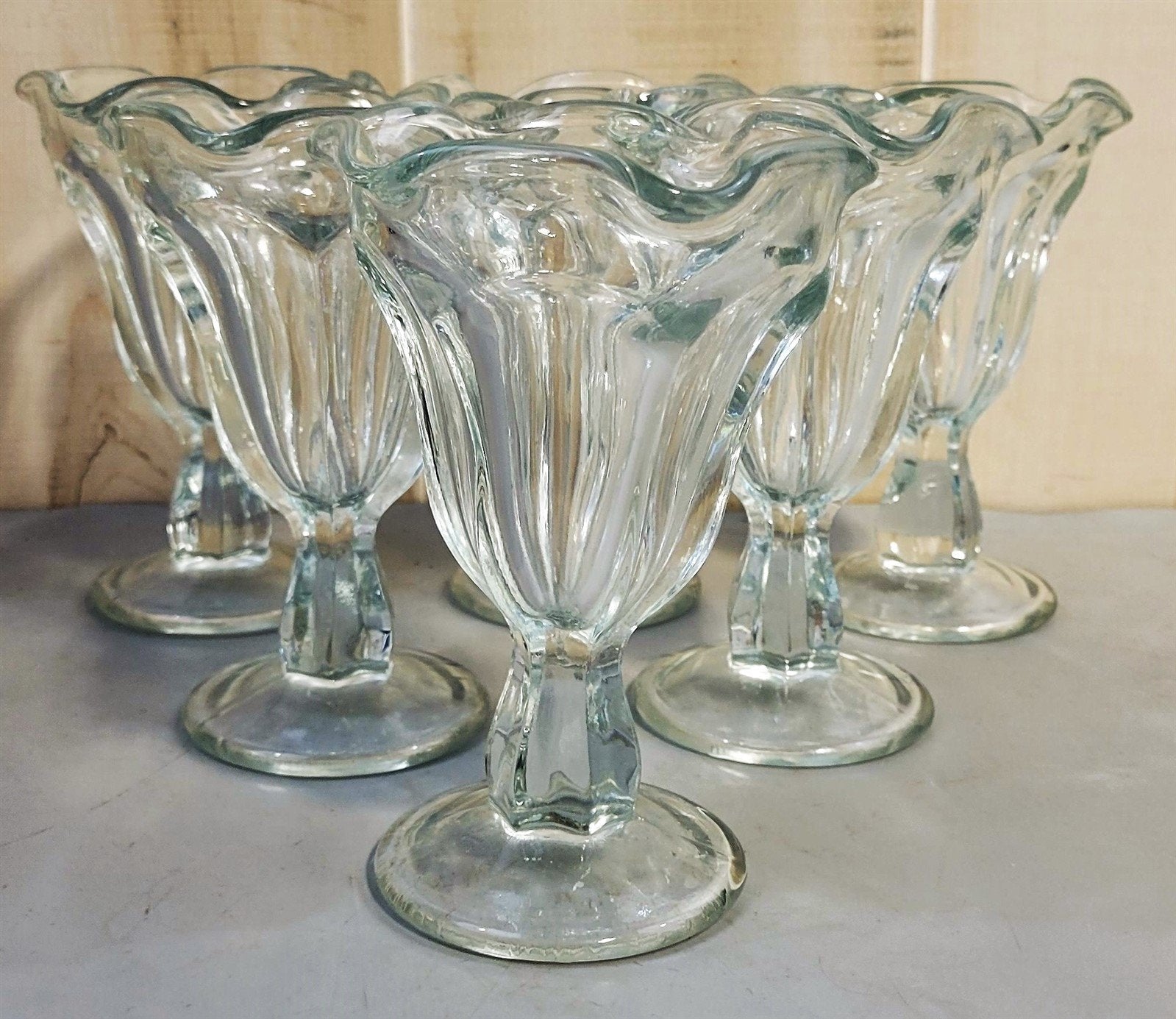 Indiana Glass Sundae Dessert Glasses Heavy Thick Glass Fluted Edge Set ...