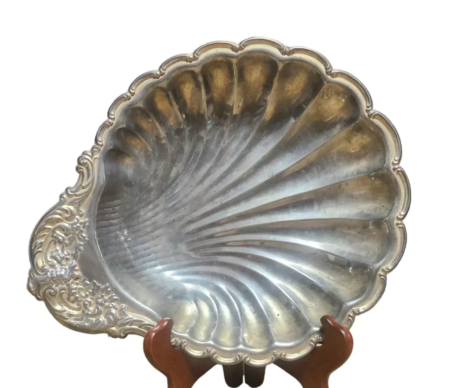 Gorgeous Vintage Seashell Silver Plated Serving Tray Dish Large Antiqu ...