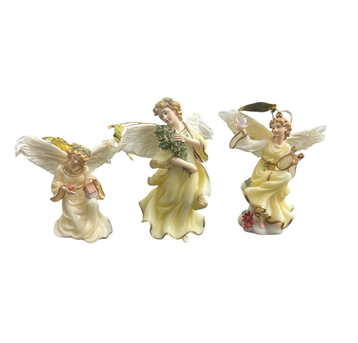 Bradford Heirloom Classics Set of 3 Feathered Yellow Millennial Angel ...